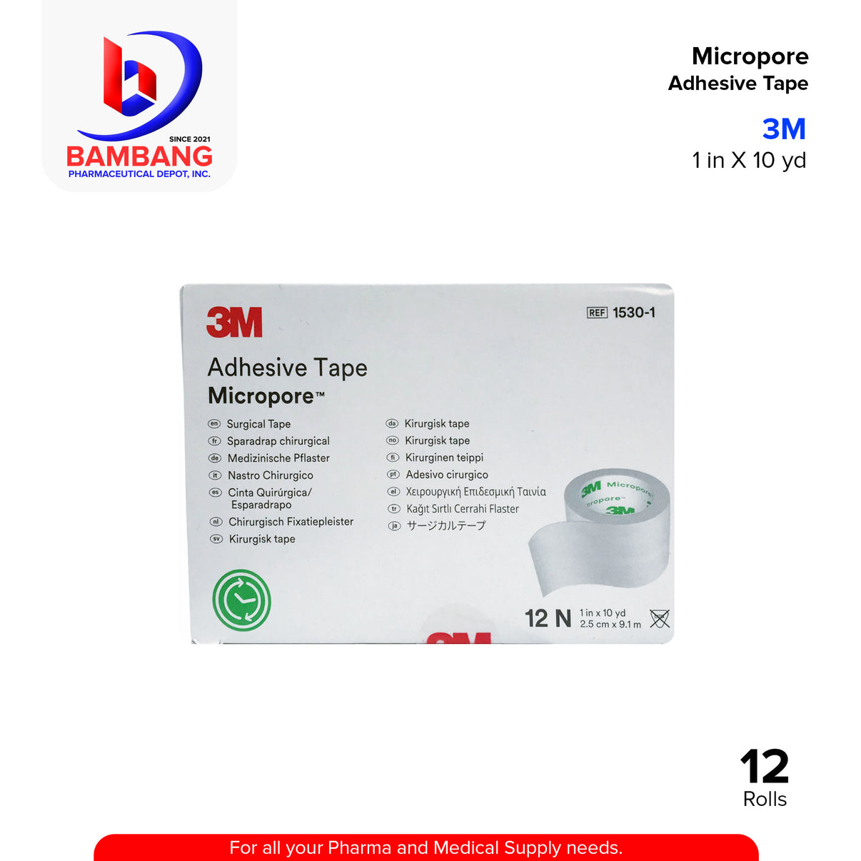 3M Adhesive Surgical Tape Micropore 1 inch x 10 yards (2.5cm x 9.1m ...