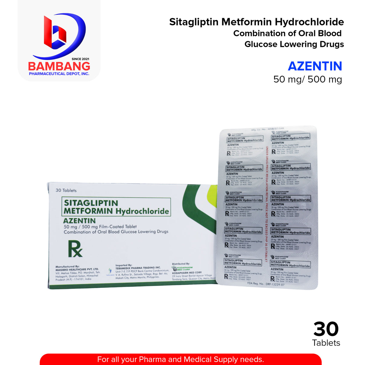 AZENTIN Sitagliptin Metformin Hydrochloride Combination of Oral Blood ...