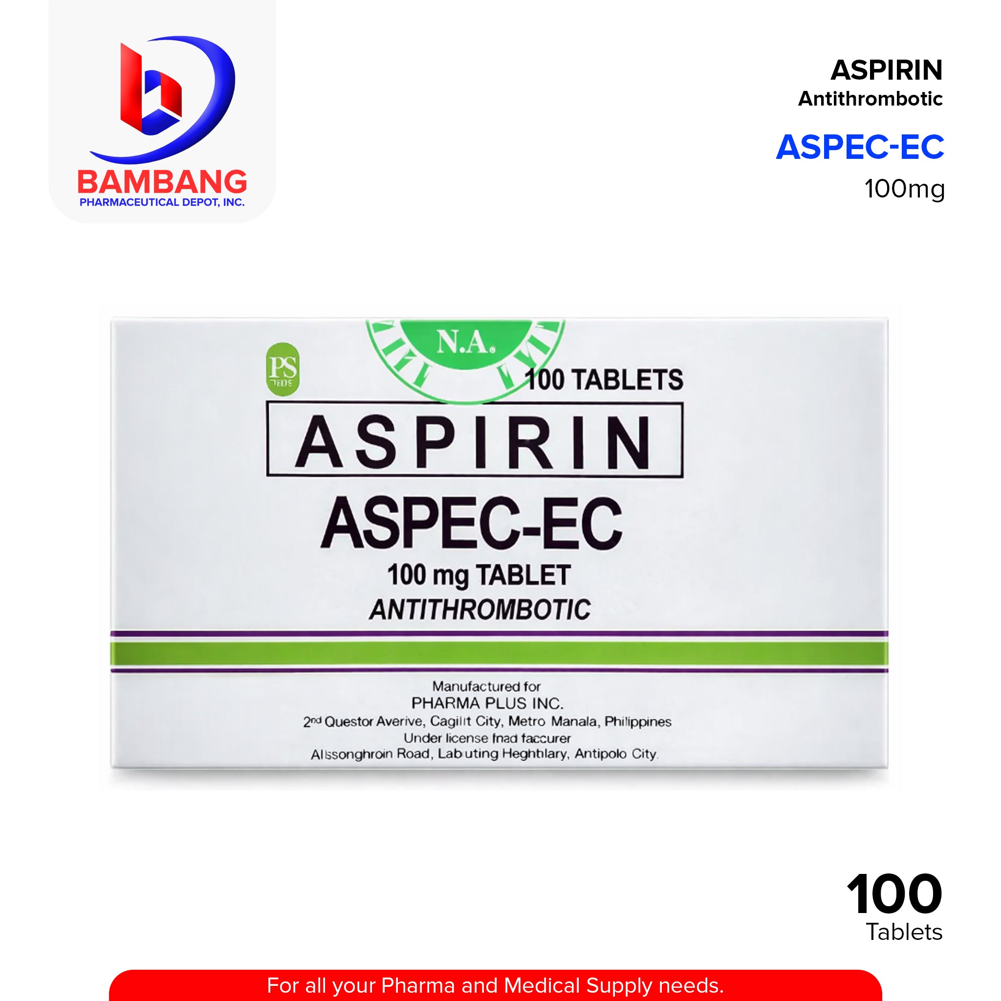 ASPEC-EC Aspirin Antithrombotic 100mg Tablet 100's – Bambang ...