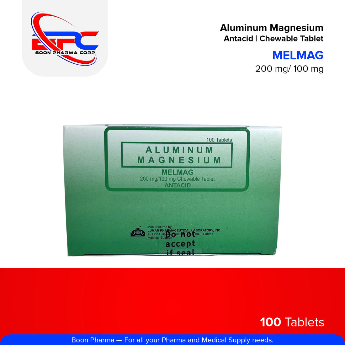 MELMAG Aluminum Magnesium 200mg/100mg Antacid Chewable Tablet 100's ...