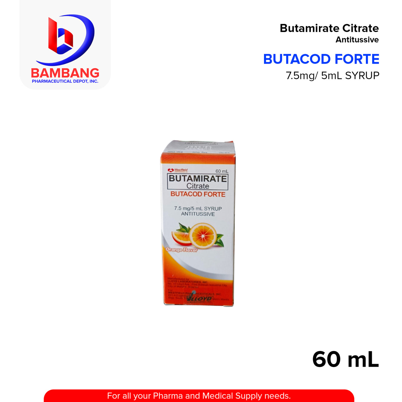BUTACOD FORTE Butamirate Citrate Antitussive 7.5mg/ 5mL SYRUP 60mL ...