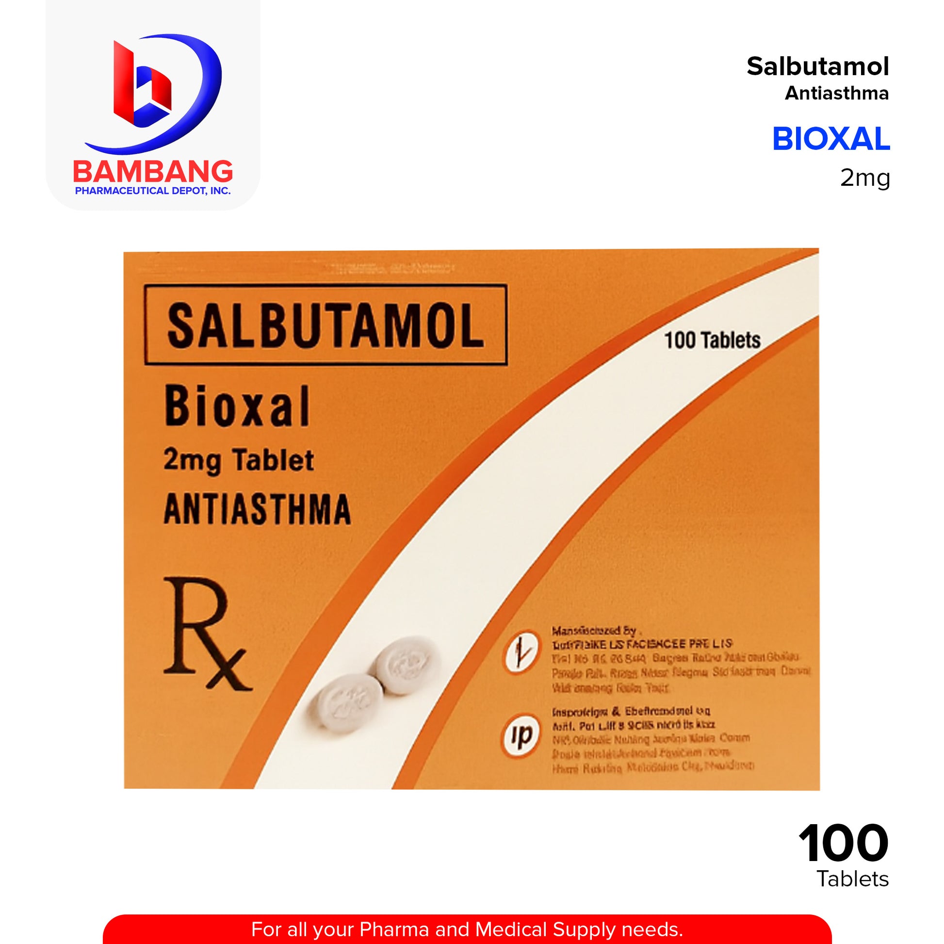 BIOXAL Salbutamol 2mg Tablet 100's – Bambang Pharmaceutical Depot Inc.
