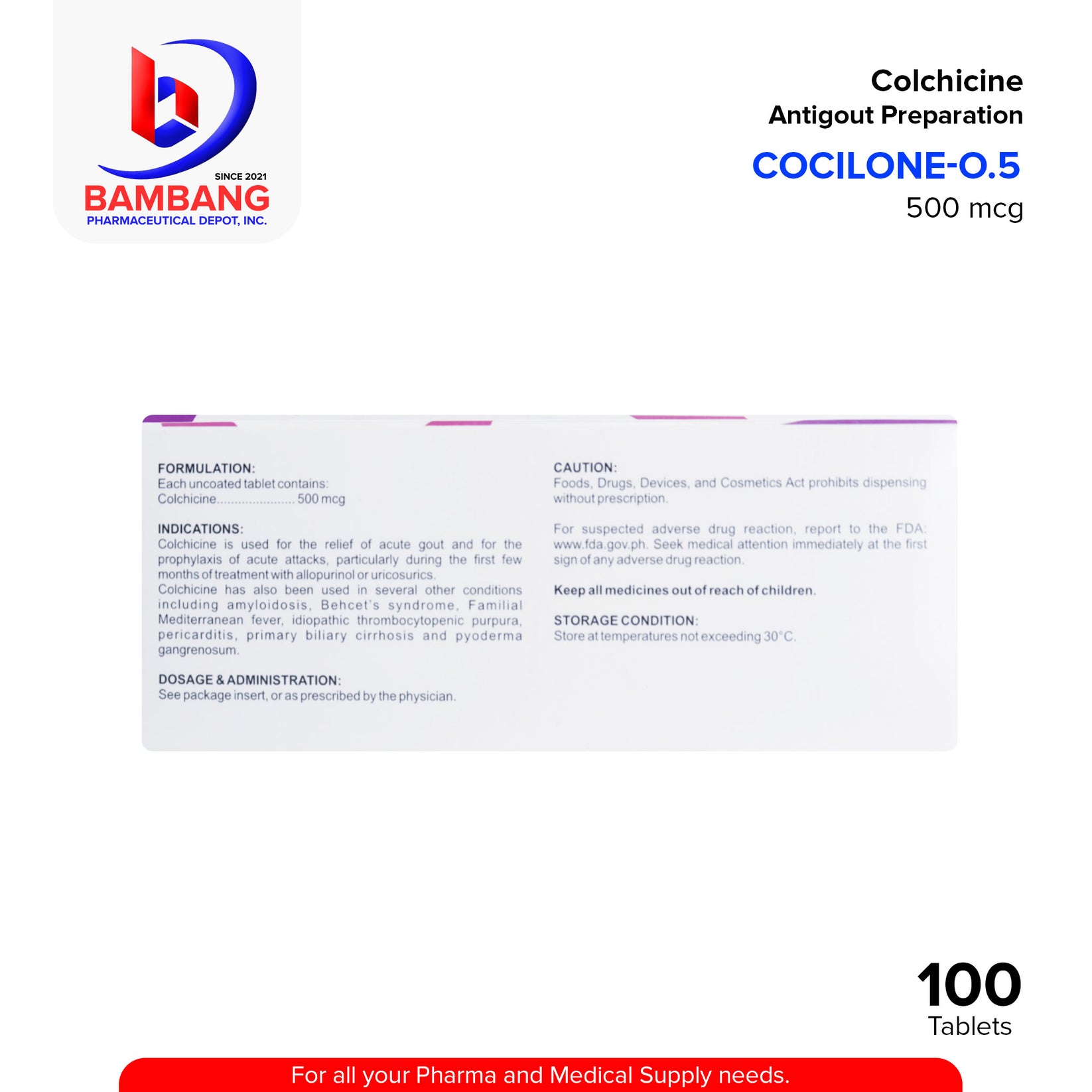 COCILONE-0.5 Colchicine Anti Gout Preparation 500mcg Tablet 100's ...