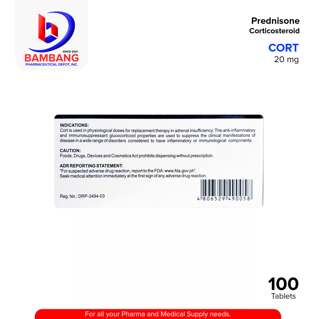CORT Prednisone Corticosteroid 20 mg Film Coated Tablet 100's – Bambang ...