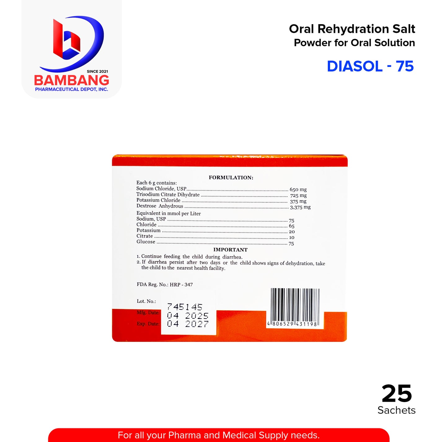 DIASOL 75 Oral Rehydration Salt Powder for Oral Solution Sachet Orange ...