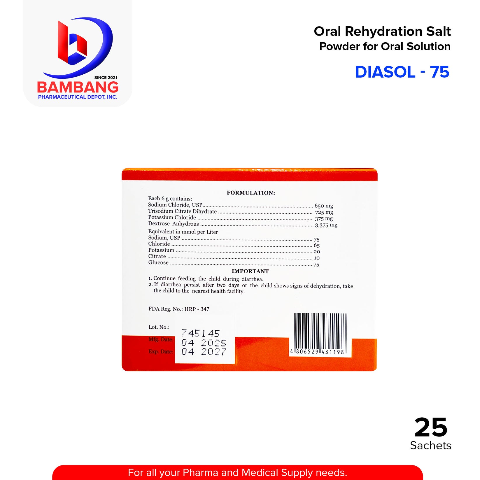 DIASOL 75 Oral Rehydration Salt Powder for Oral Solution Sachet Orange ...