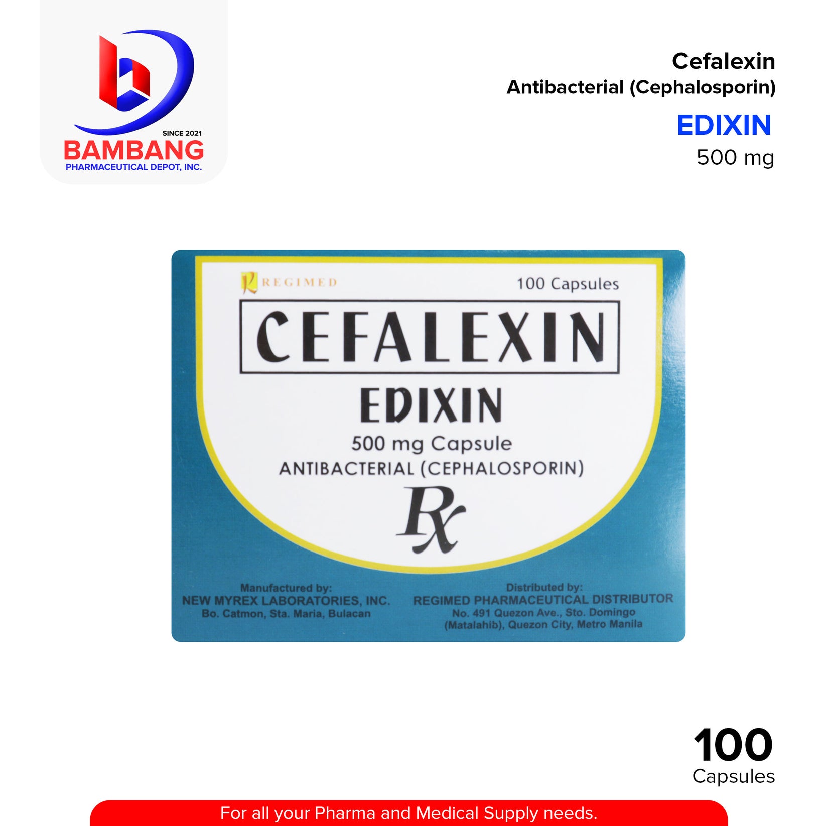 EDIXIN Cefalexin Anti Bacterial Cephalosporin 500mg Capsule 100's ...