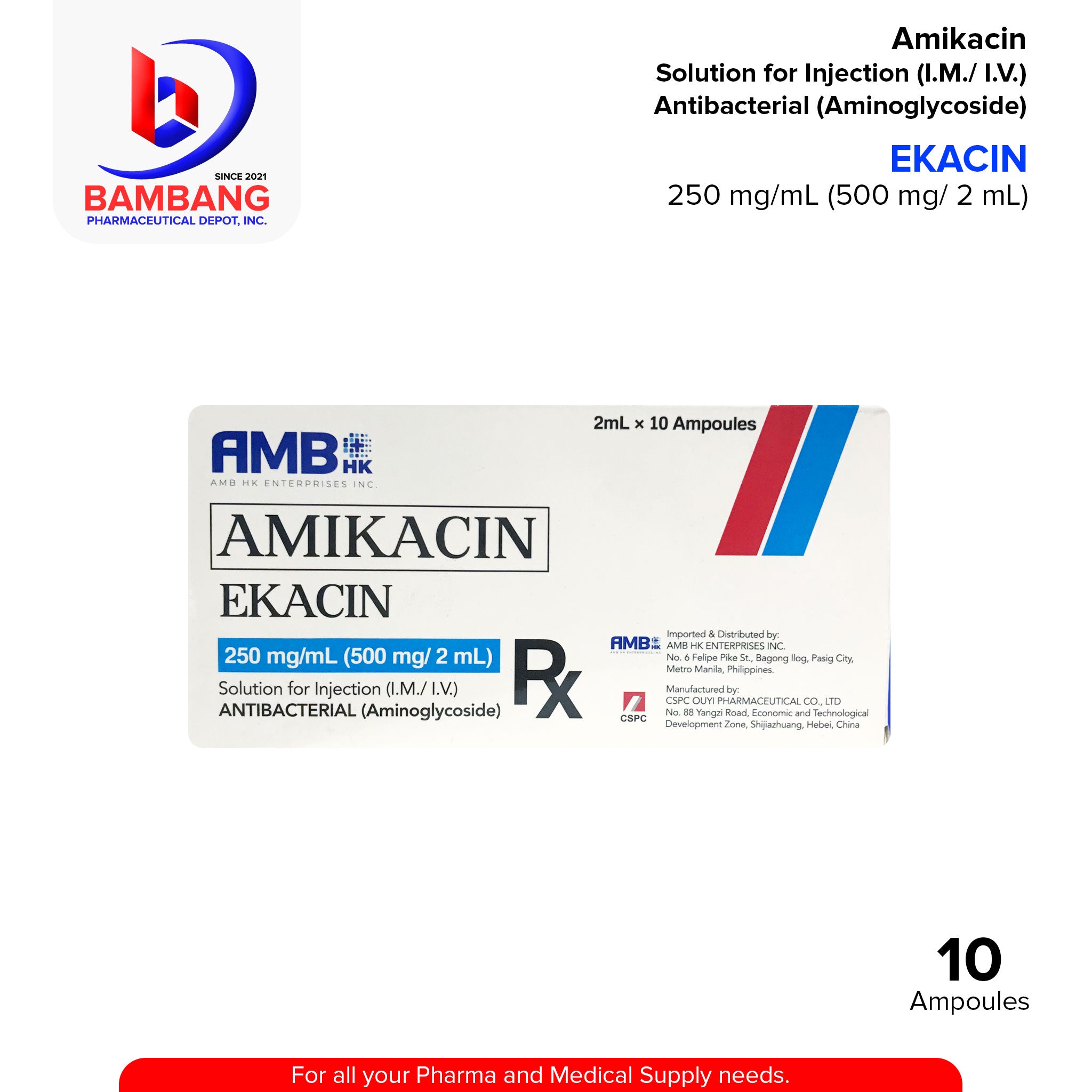 EKACIN Amikacin Solution for Injection 250 mg / mL (500 mg / 2 mL) Ant ...