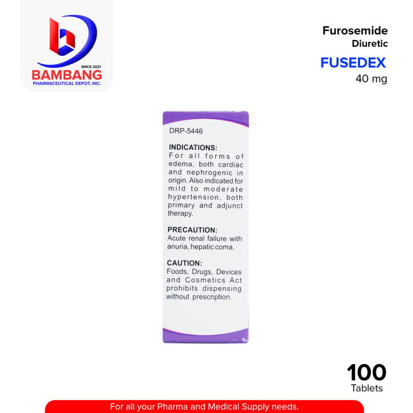 FUSEDEX Furosemide 40mg Diuretic Tablet 100's – Bambang Pharmaceutical ...
