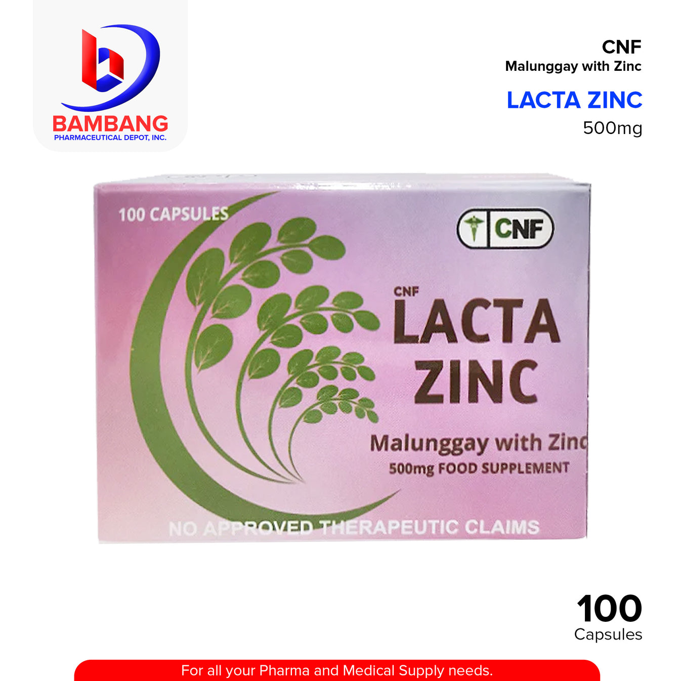 LACTA ZINC Malunggay with Zinc 500mg Food Supplement Capsules 100's ...