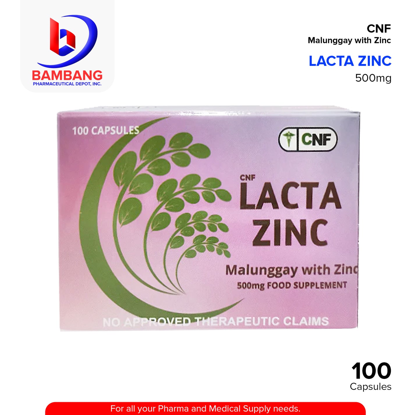 LACTA ZINC Malunggay with Zinc 500mg Food Supplement Capsules 100's ...