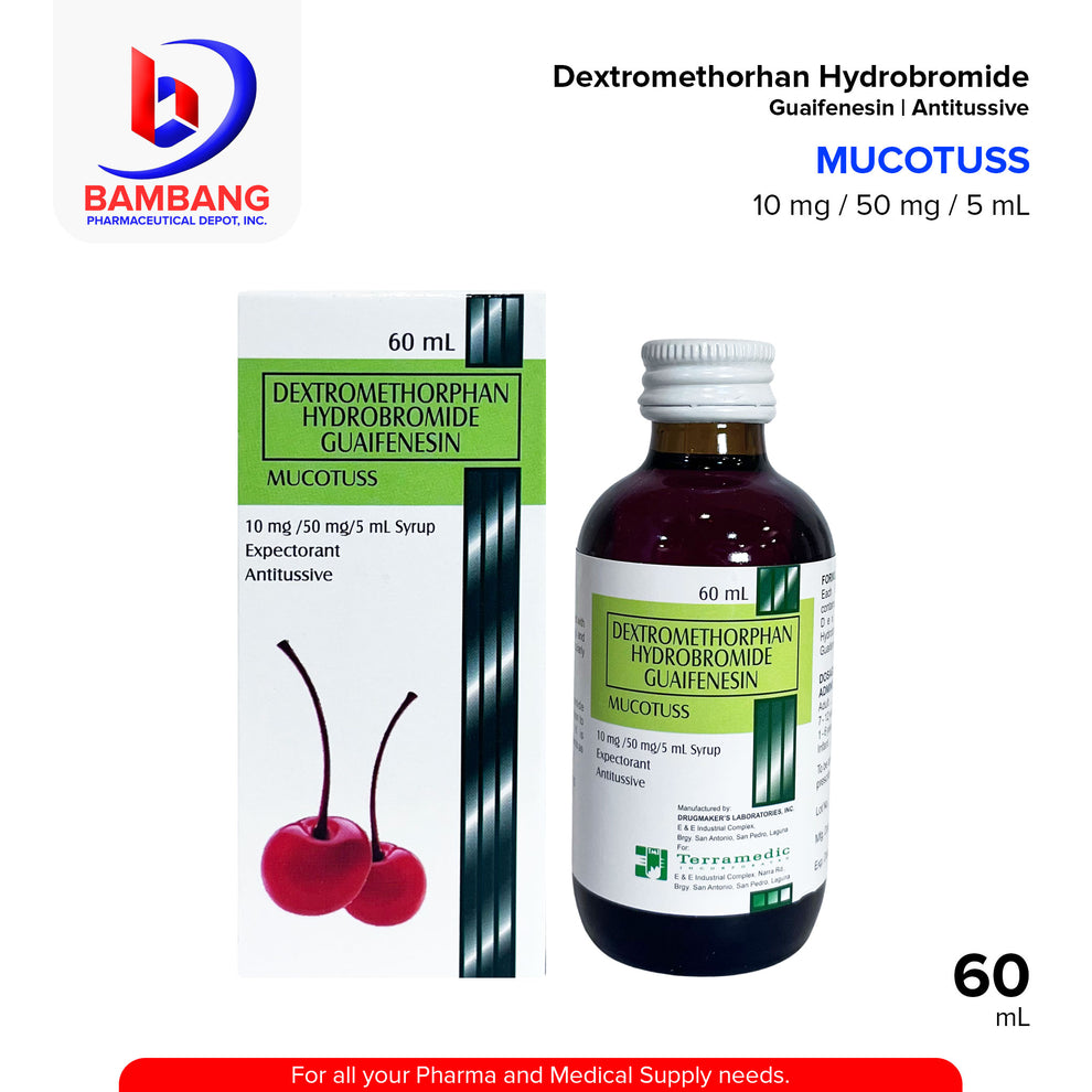 MUCOTUSS Dextromethorhan Hydrobromide Guaifenesin 10mg/50mg/5ml Syrup ...
