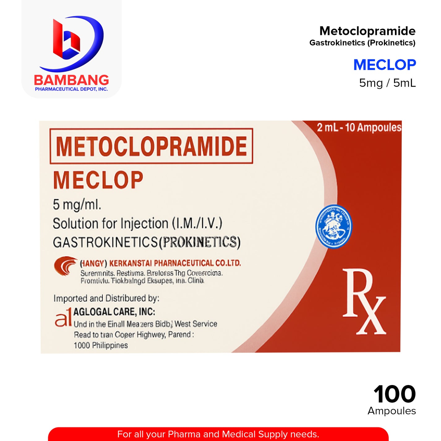 MECLOP Metoclopromide 5mg/ml Solution for Injection I.M/I.V 2ml x Ampo ...
