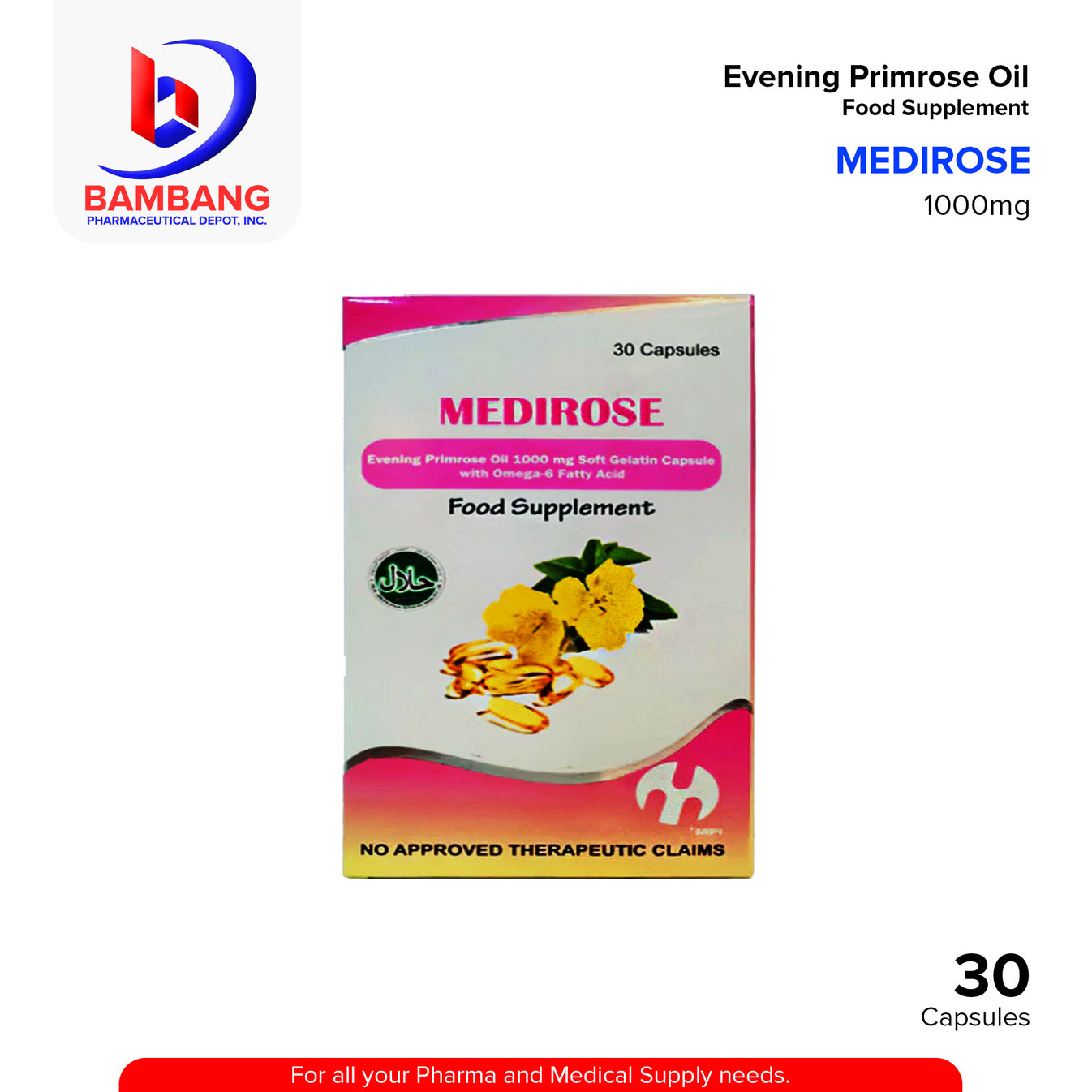 MEDIROSE Evening Primrose 1000mg Soft Gelatin Capsule with Omega 6 Fat ...