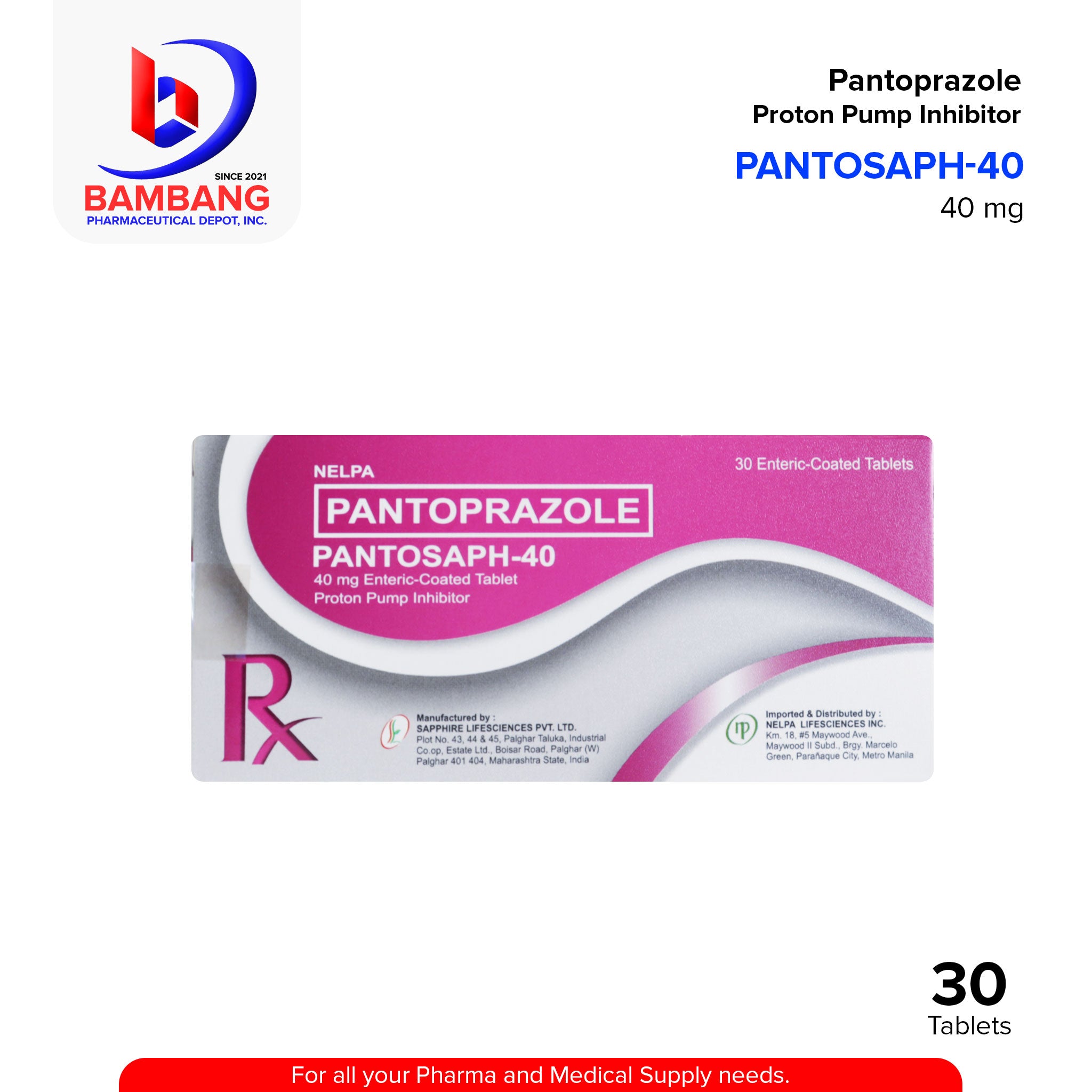 PANTOSAPH-40 Pantoprazole Proton Pump Inhibitor Enteric Coated 40mg Ta ...