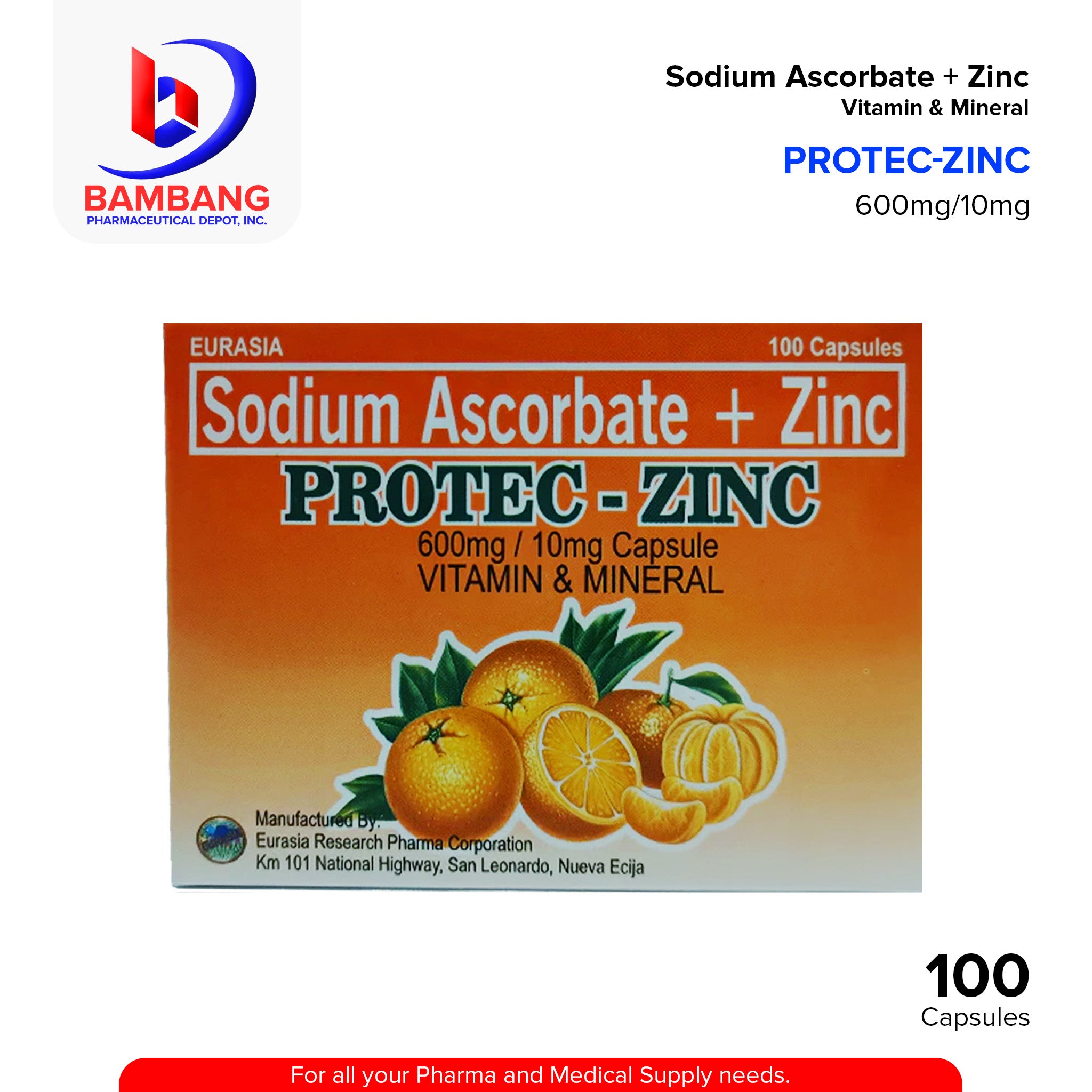 PROTECT-ZINC Sodium Ascorbate + Zinc 600mg/10mg Capsule 100's – Bambang ...