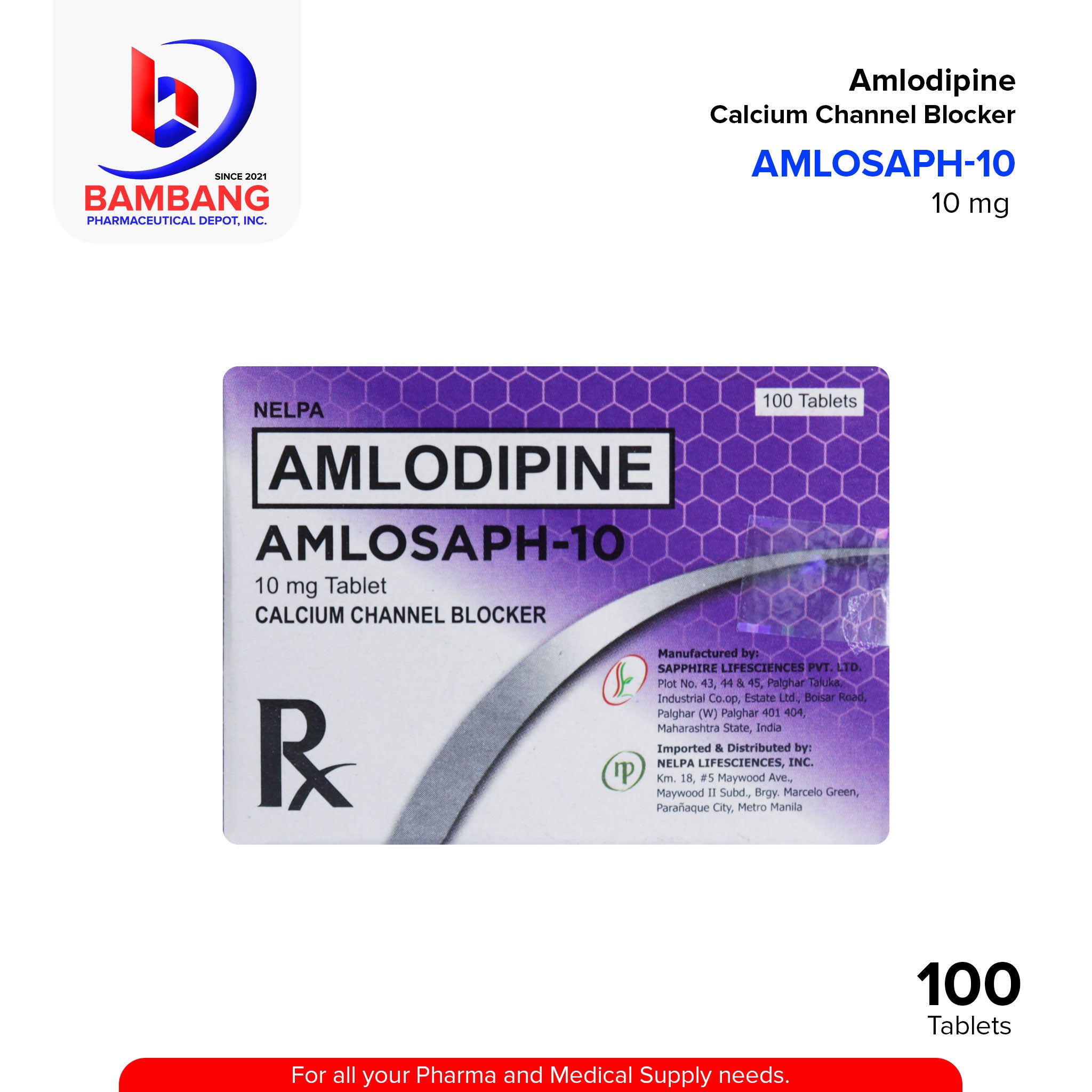 AMLOSAPH Amlodipine Calcium Channel Blocker 10mg Tablet 100's – Bambang ...