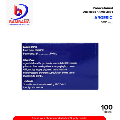 ARGESIC Paracetamol Analgesic / Antipyretic 500 mg Tablet 100's ...