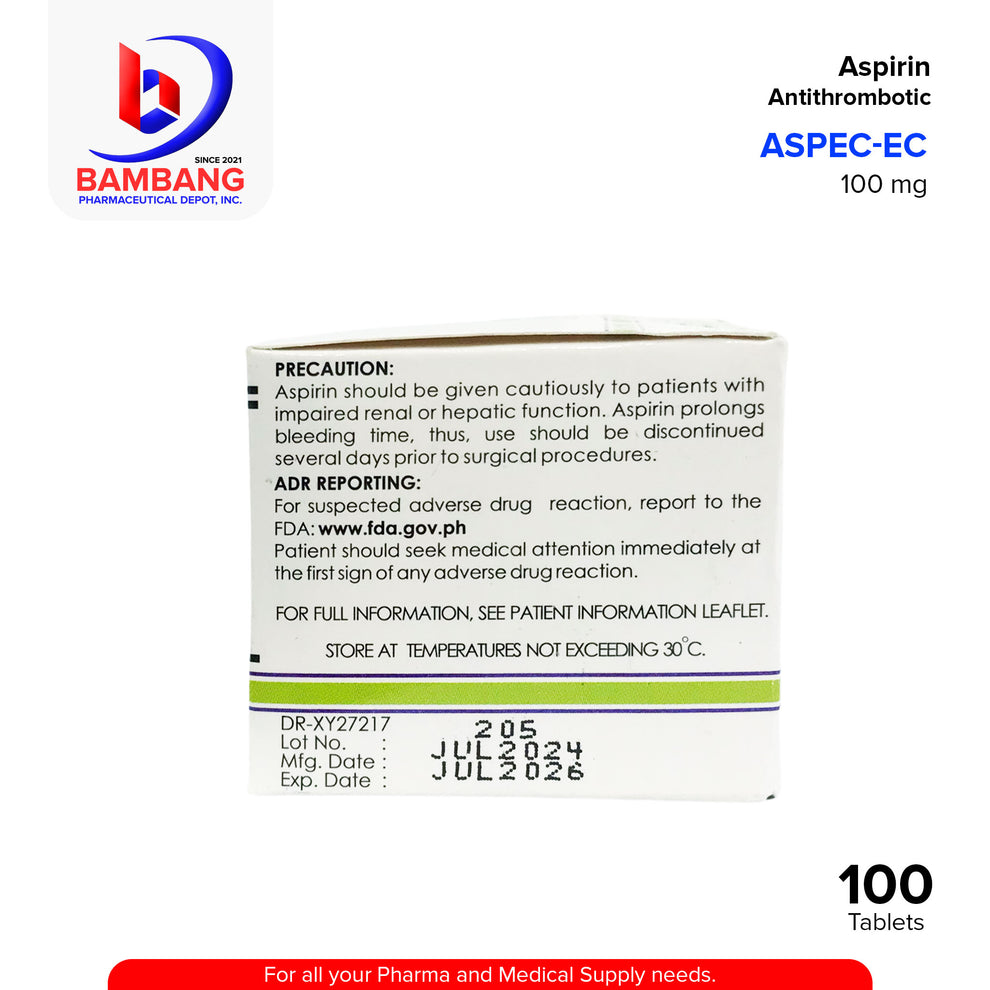 ASPEC-EC Aspirin Antithrombotic 100mg Tablet 100's – Bambang ...