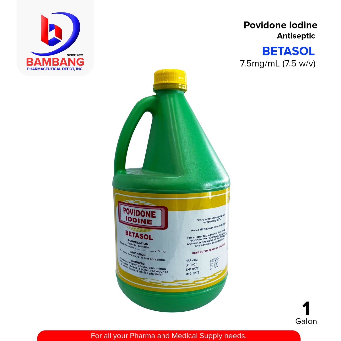 BETASOL Povidone Iodine 7.5mg Gallon 1's – Bambang Pharmaceutical Depot ...