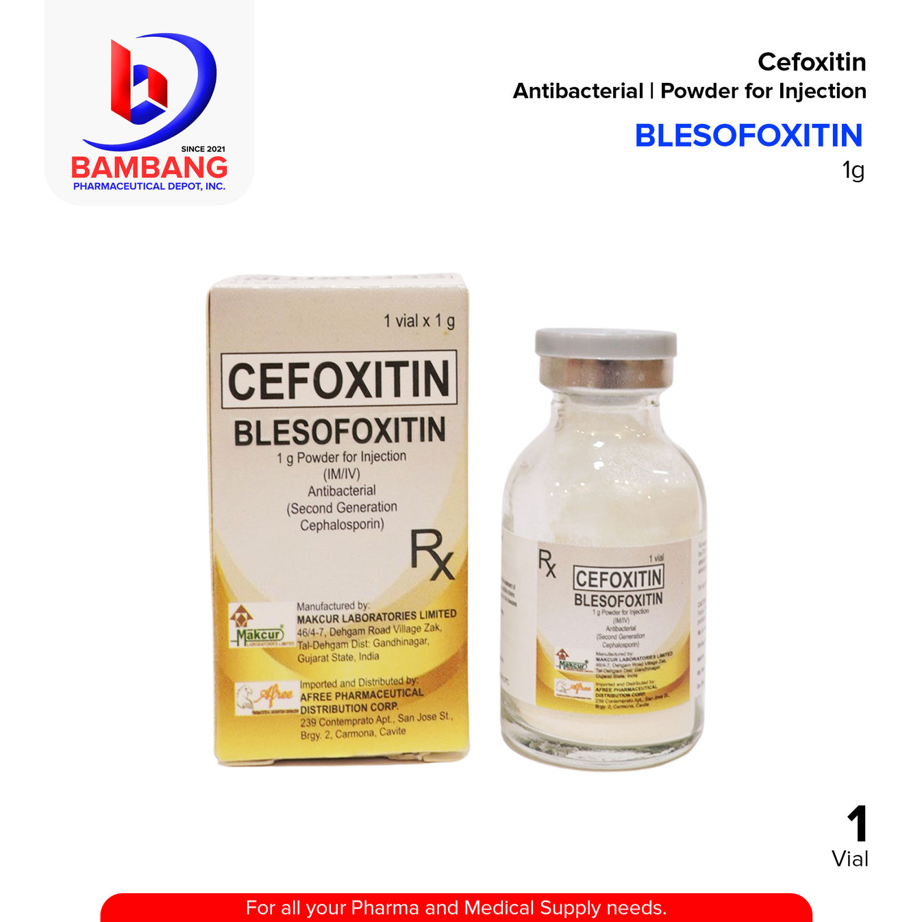 BLESOFOXITIN Cefoxitin 1g Powder For Injection Vial 1's – Bambang ...