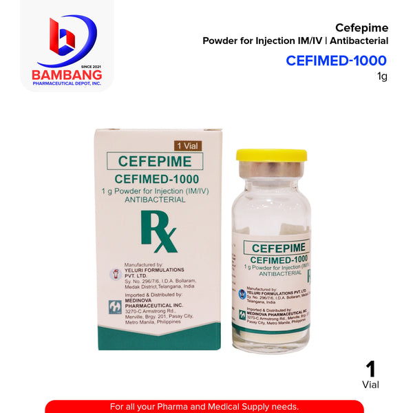 CEFIMED Cefepime 1g Powder For Injection (IM/IV) Antibacterial Vial 1 ...