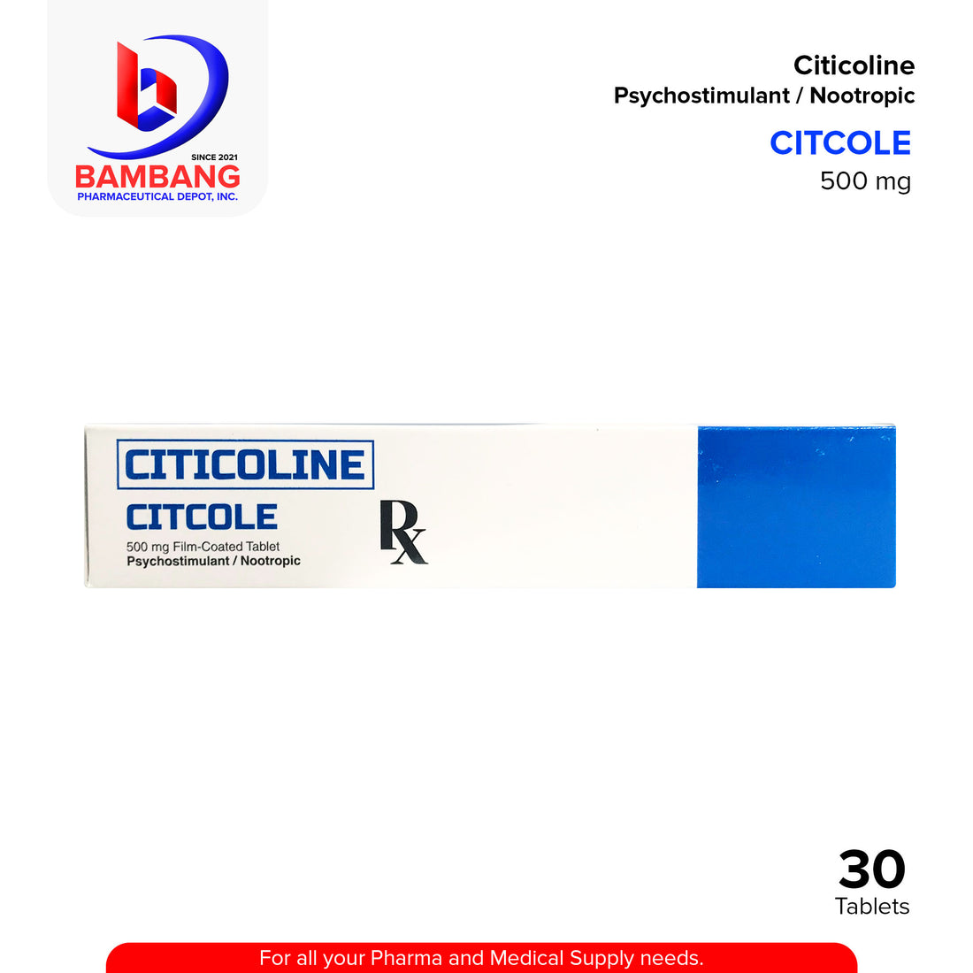 CITCOLE Citicoline Psychostimulant / Nootropic 500mg Tablet 30's ...