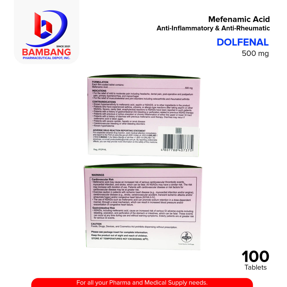 DOLFENAL Mefenamic Acid Anti-Inflammatory & Anti-Rheaumatic 500mg Tabl ...