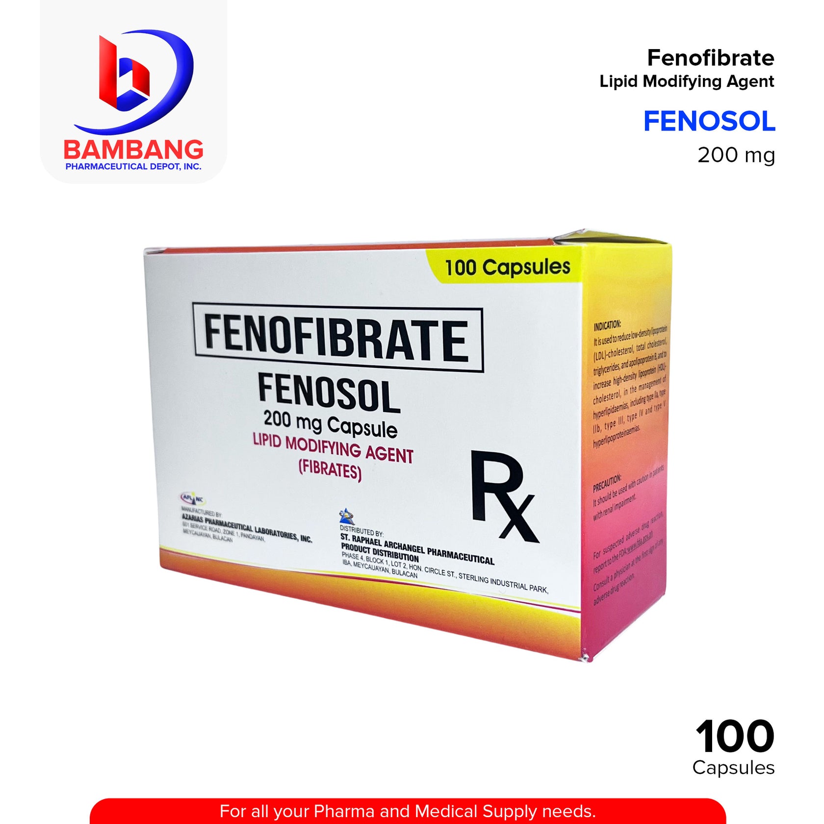 FENOSOL Fenofibrate Lipid Modifying Agent 200 mg Capsule 100's ...
