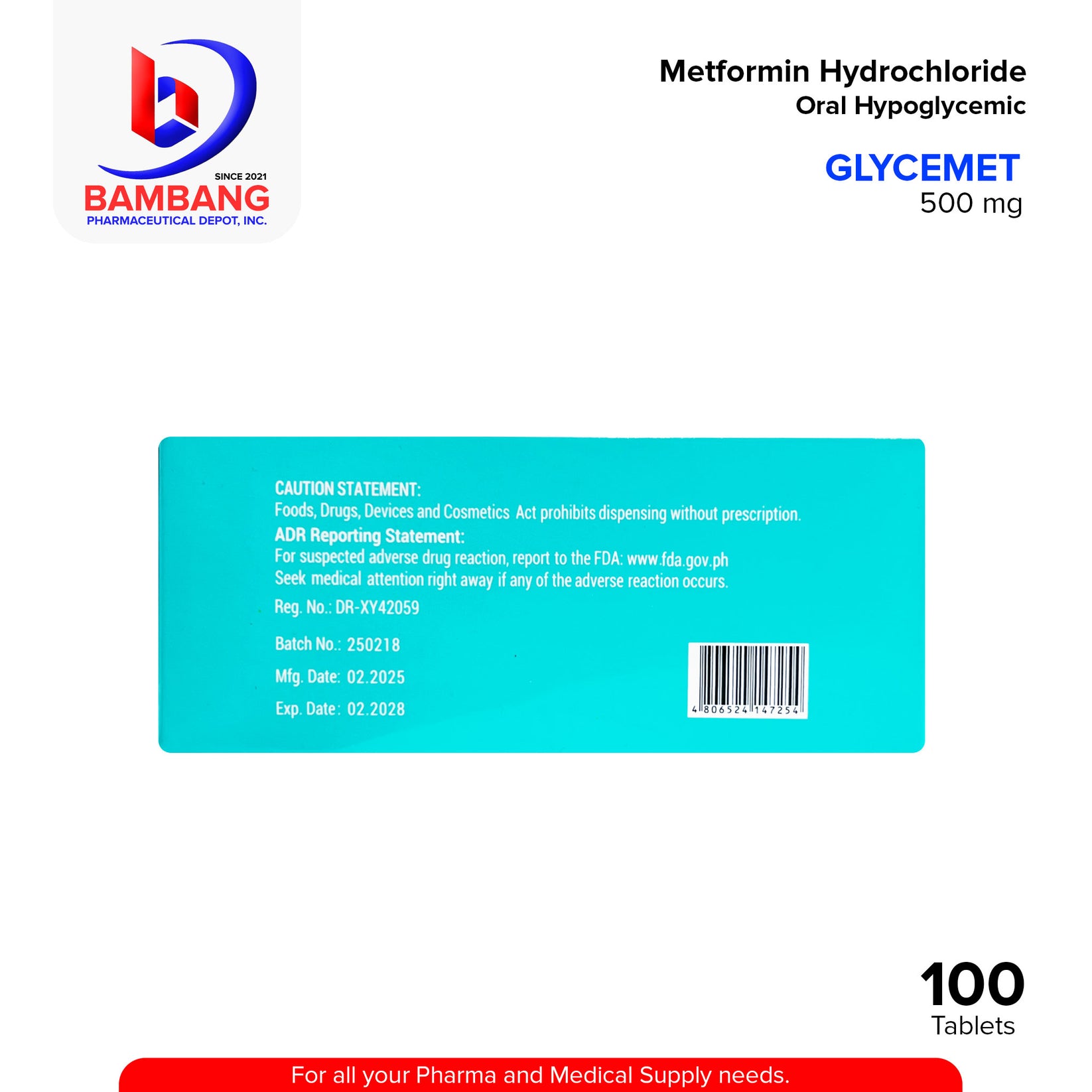 GLYCEMET Metformin Hydrochloride 500mg FC Oral Hypoglycemic Tablets 10 ...