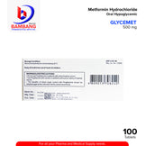 GLYCEMET Metformin Hydrochloride 500mg FC Oral Hypoglycemic Tablets 10 ...