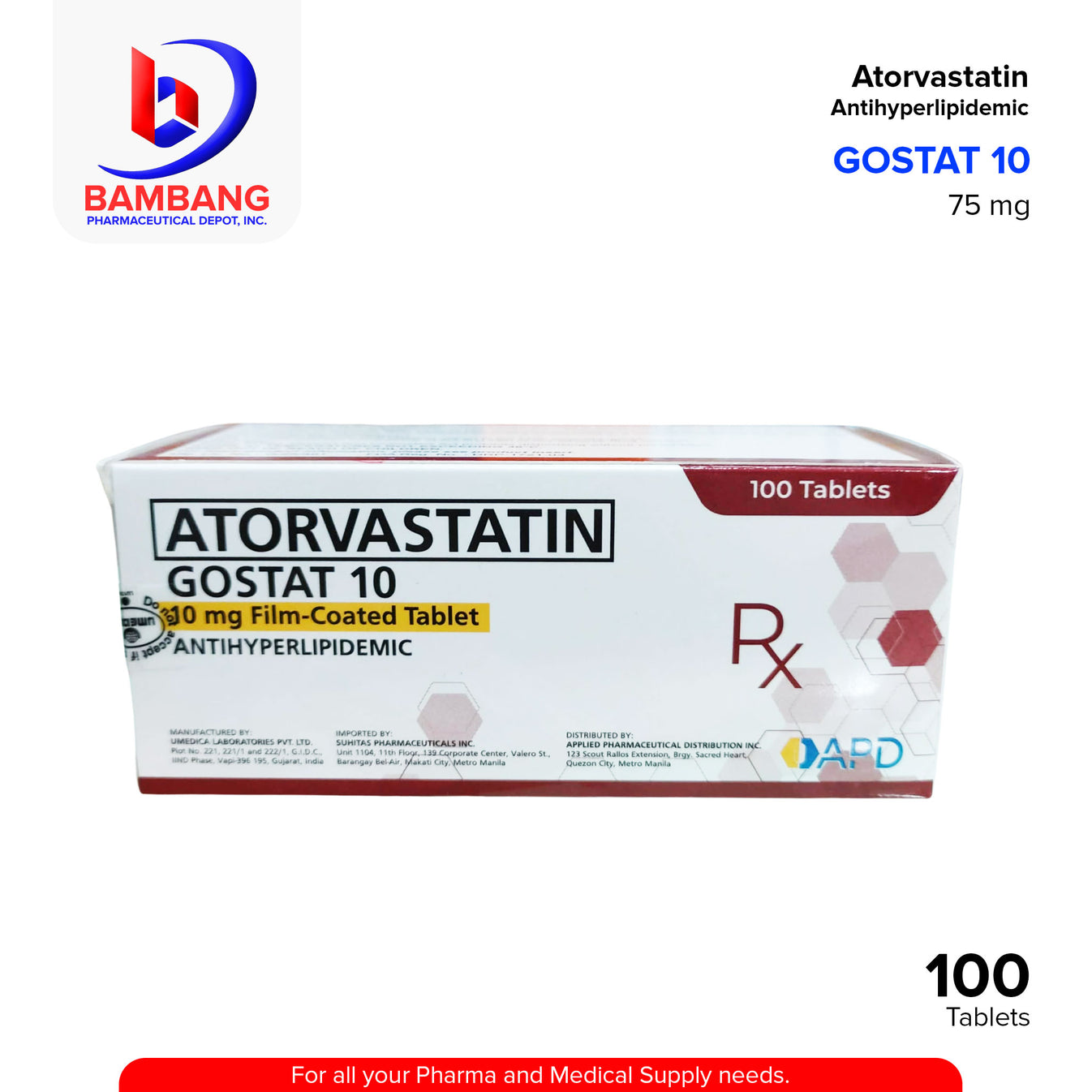 GOSTAT 10 Atorvastatin Antihyperlipidemic 10 mg Tablet 100's – Bambang ...