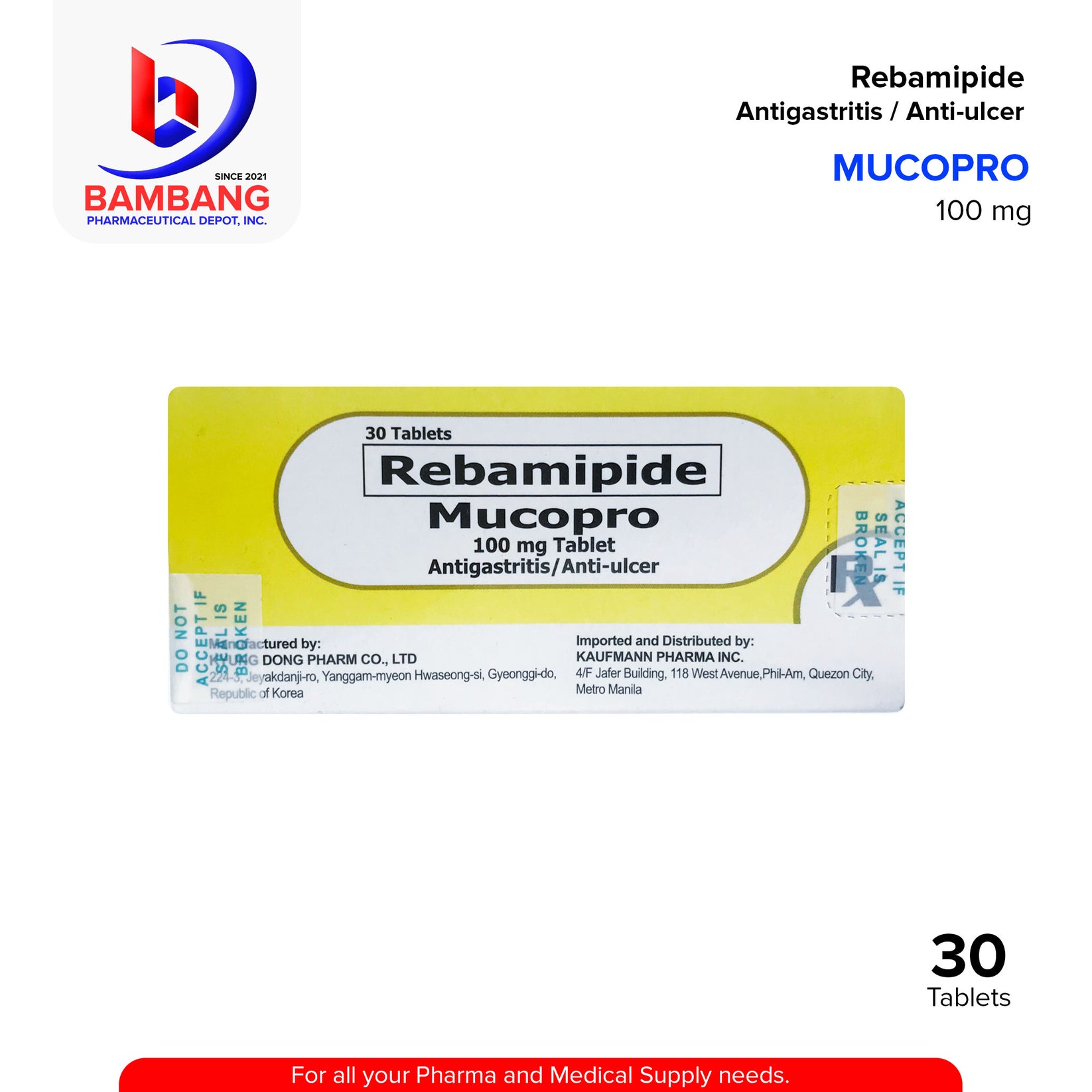 MUCOPRO Rebamipide Antigastritis / Anti-Ulcer 100 mg Tablet 30's ...