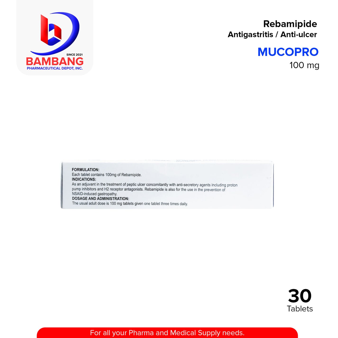 MUCOPRO Rebamipide Antigastritis / Anti-Ulcer 100 mg Tablet 30's ...