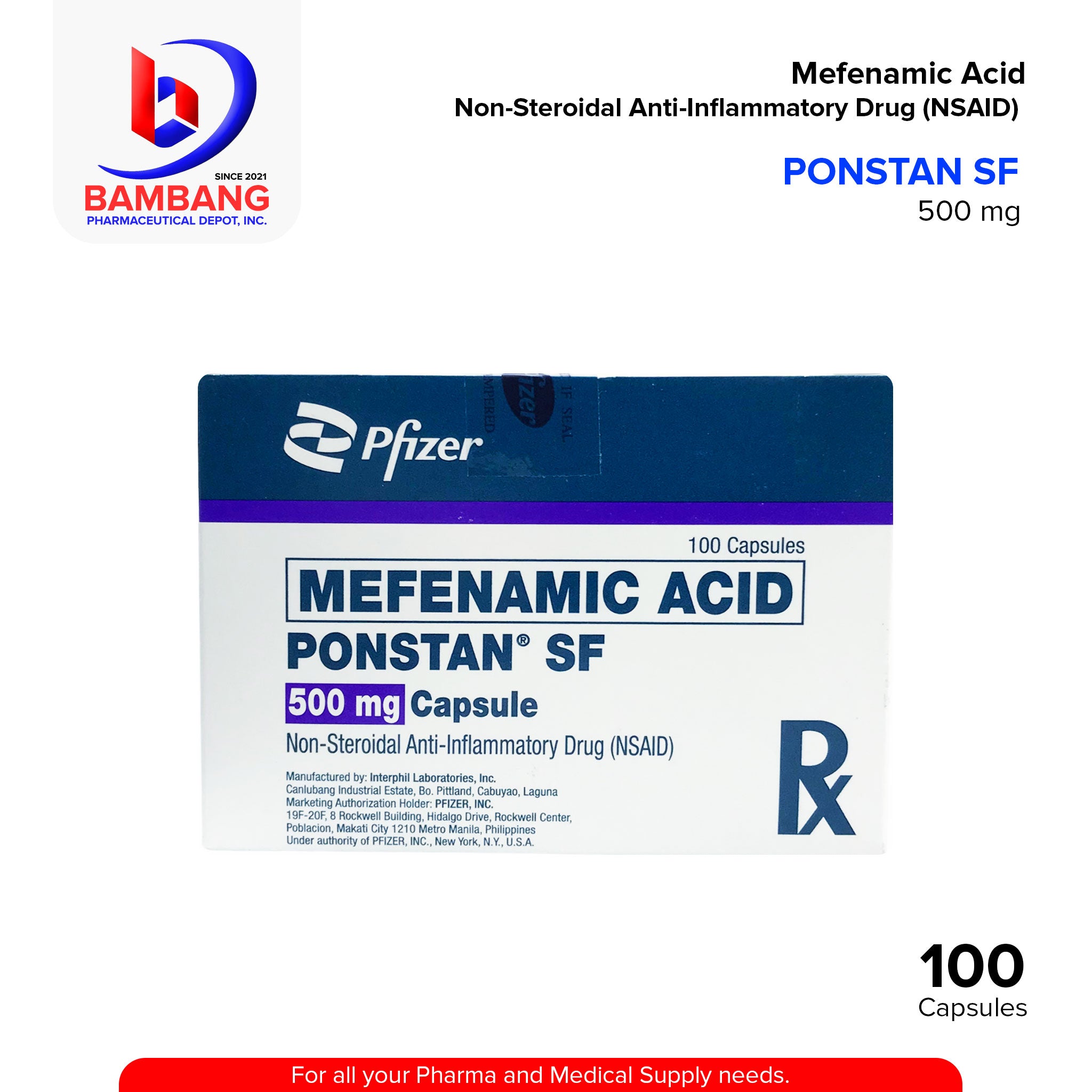 PONSTAN SF Mefenamic Acid 500mg Non-Steroidal Anti Inflammatory Drug C ...