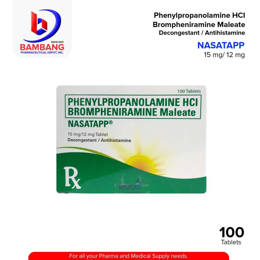 NASATAPP Phenylpropanolamine HCI Bromphenamine Maleate 15mg/12mg Table ...