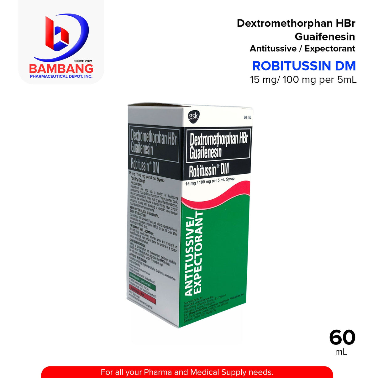 ROBITUSSIN DM Dextromethorphan Hydrobromide Guaifenesin 15mg/100mg per ...