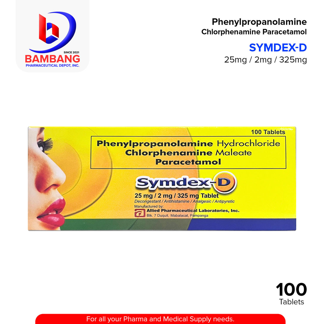 SYMDEX-D Phenylpropanolamine Hydrochloride Chlorphenamine Maleate Para ...