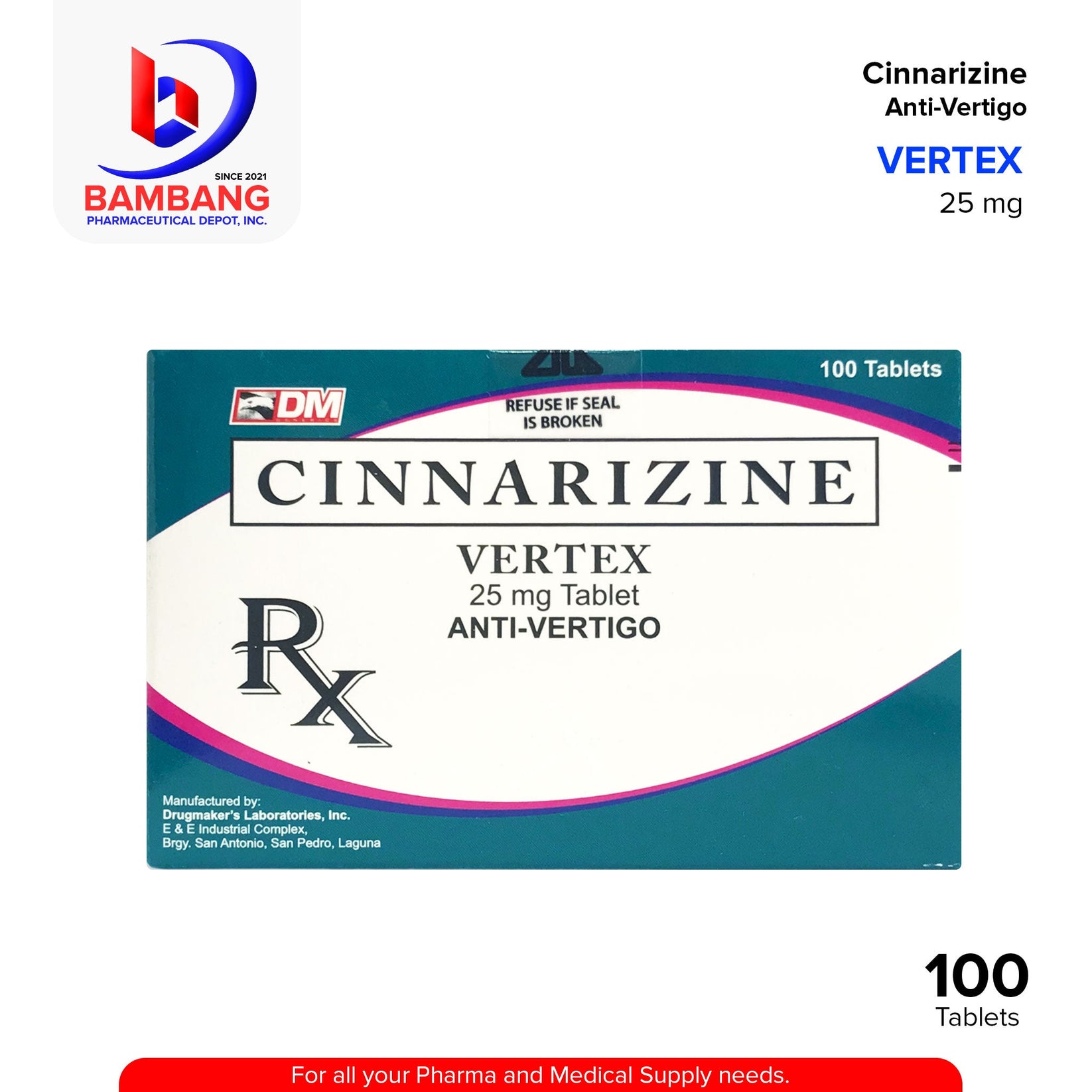 VERTEX Cinnarizine Anti-Vertigo 25 mg Tablet 100's – Bambang ...