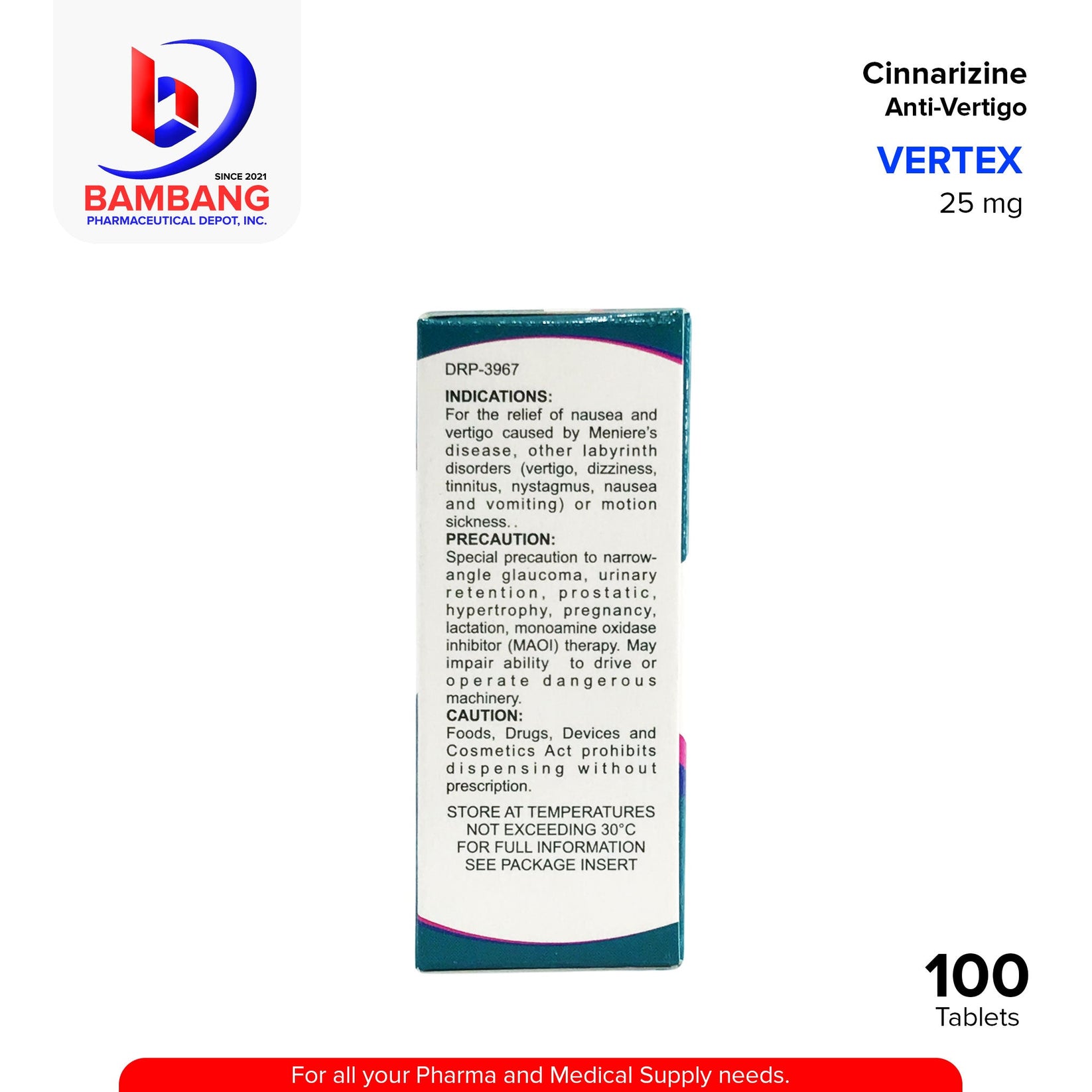 VERTEX Cinnarizine Anti-Vertigo 25 mg Tablet 100's – Bambang ...