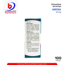 VERTEX Cinnarizine Anti-Vertigo 25 mg Tablet 100's – Bambang ...