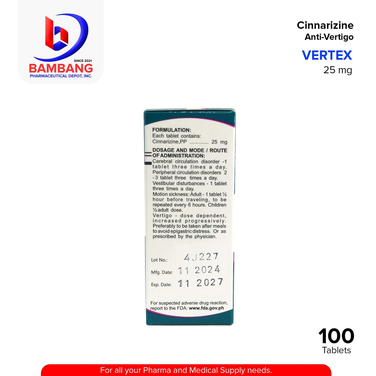 VERTEX Cinnarizine Anti-Vertigo 25 mg Tablet 100's – Bambang ...