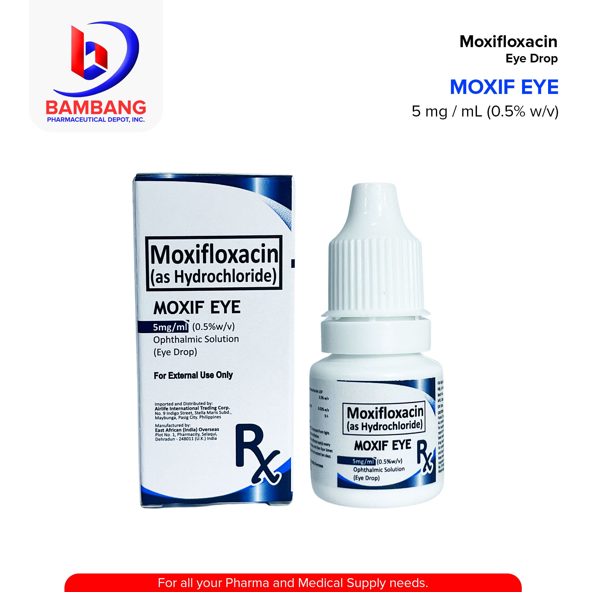 MOXIF EYE Moxifloxacin Eye Drop Ophthalmic Solution 5mg / ml (0.5% w/v ...