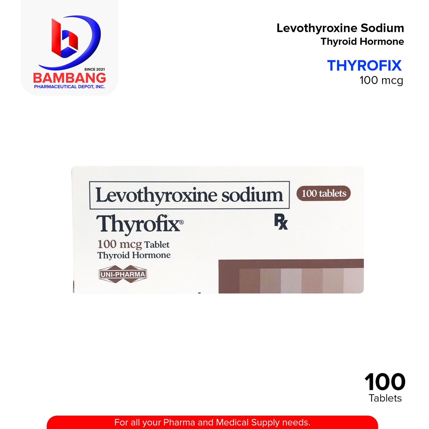 THYROFIX Levothyroxine Sodium 100 mcg Thyroid Hormone Tablet 100's ...