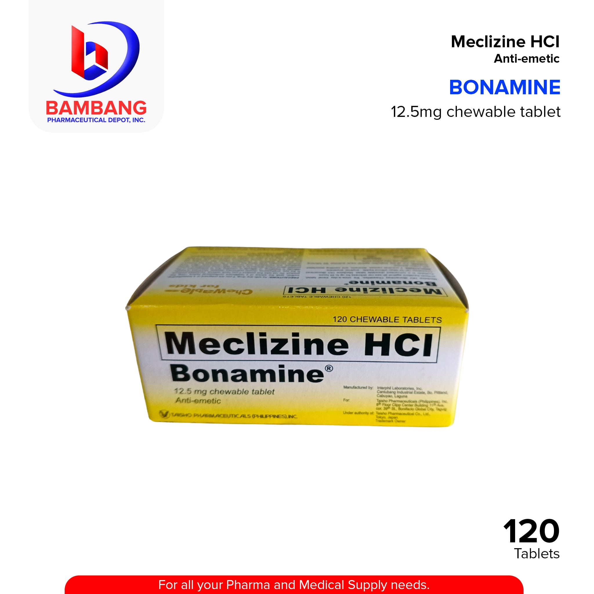 BONAMINE Meclizine HCI Anti-emetic 12.5mg chewable tablet 120's ...