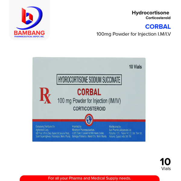 CORBAL Hydrocortisone 100mg Powder for Injection I.M/I.V Vial 10's ...