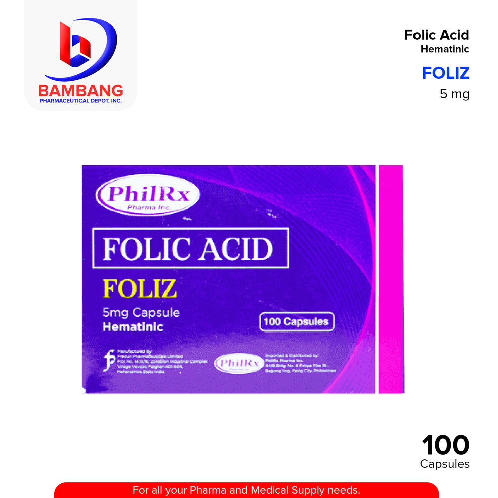 FOLIZ Folic Acid 5mg Capsule 100's – Bambang Pharmaceutical Depot Inc.