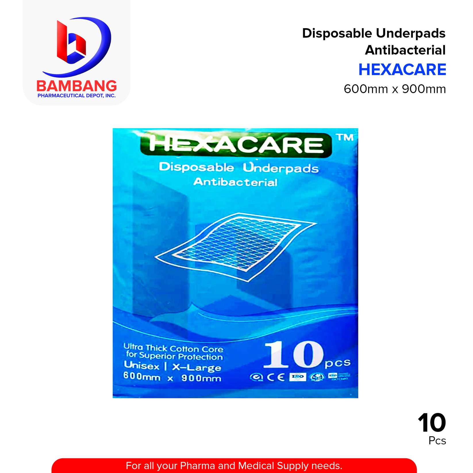 HEXACARE Disposable Underpads Antibacterial Ultra Thick Cotton Extra L ...