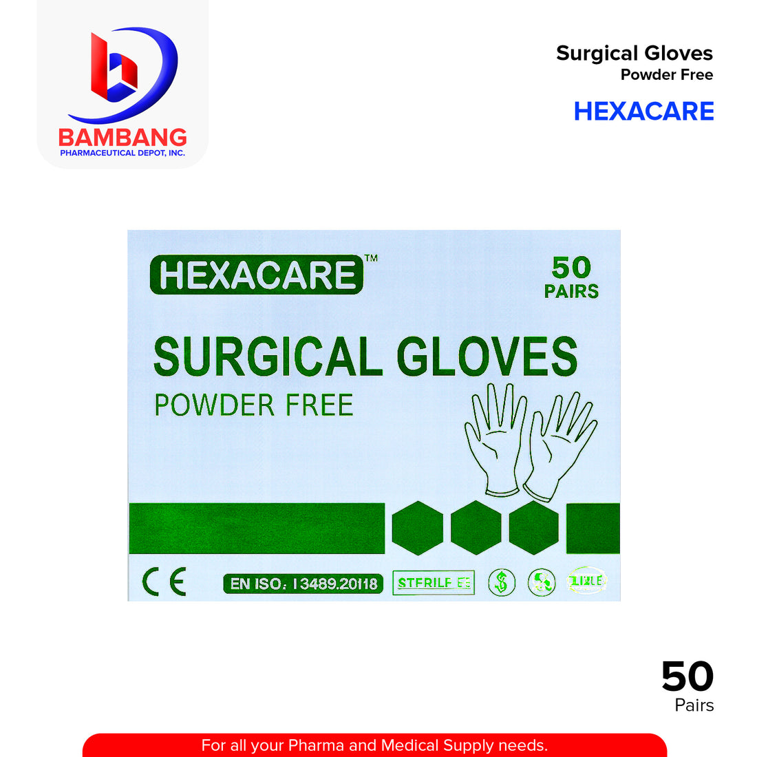 HEXACARE Surgical Gloves Powder Free Pairs 6.5 50's – Bambang ...