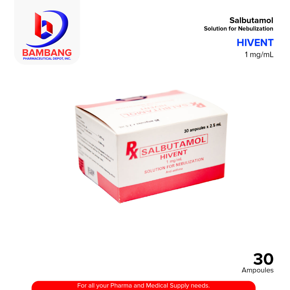 HIVENT Salbutamol 1mg/ml Solution for Nebulization 2.5ml x Ampoules 30 ...